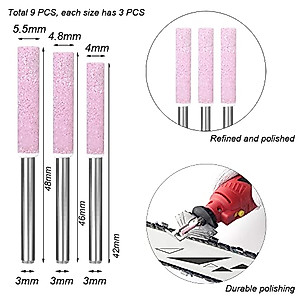 Weenkeey 9 PCS Burr Grinding Stone File Chainsaw Sharpener Stone Polishing Grinding Tool Grinding Bits for Chain Saw Stone Jewelry Wood - 5/32" 3/16" 7/32" Purple