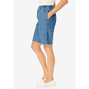 Woman Within Women's Plus Size 7-Day Elastic-Waist Cotton Denim Short - 22 W, Light Stonewash