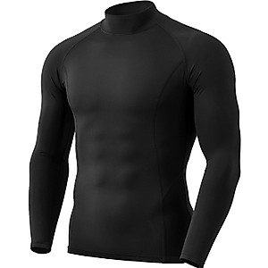 TSLA Men's Thermal Long Sleeve Compression Shirts, Mock/Turtleneck Winter Sports Running Base Layer Top, Heatlock Mock Neck Black, Large