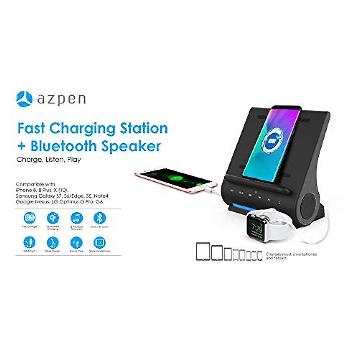 Dockall Fast Wireless Charger Bluetooth Speakers 4 in 1 Docking Station Charge 3 Devices for iPhone 14 13 12 11 X Samsung Galaxy S22 S21 S20 S10 S9