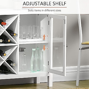 HOMCOM Sideboard Buffet Cabinet with Removable Wine Rack, Tempered Glass Door and Adjustable Shelves, Coffee Bar Cabinet for Living Room, Kitchen, Entryway, White