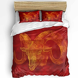 Gold Orange Sheep Bedding Cal King Duvet Cover Set 3 Piece, Microfiber Soft Comforter Quilt Cover with 2 Packs Pillow Cases Washable for All Seasons Bedroom Decoration Animal Minimalist Ombre Colored