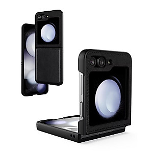 Foluu for Samsung Galaxy Z Flip 5 5G Case, Galaxy Z Flip 5 Leather Case, PU Leather + Hard PC Shell Ultra Thin Slim Durable Protective Phone Case Cover for Samsung Galaxy Z Flip5 5G 2023 (Black)