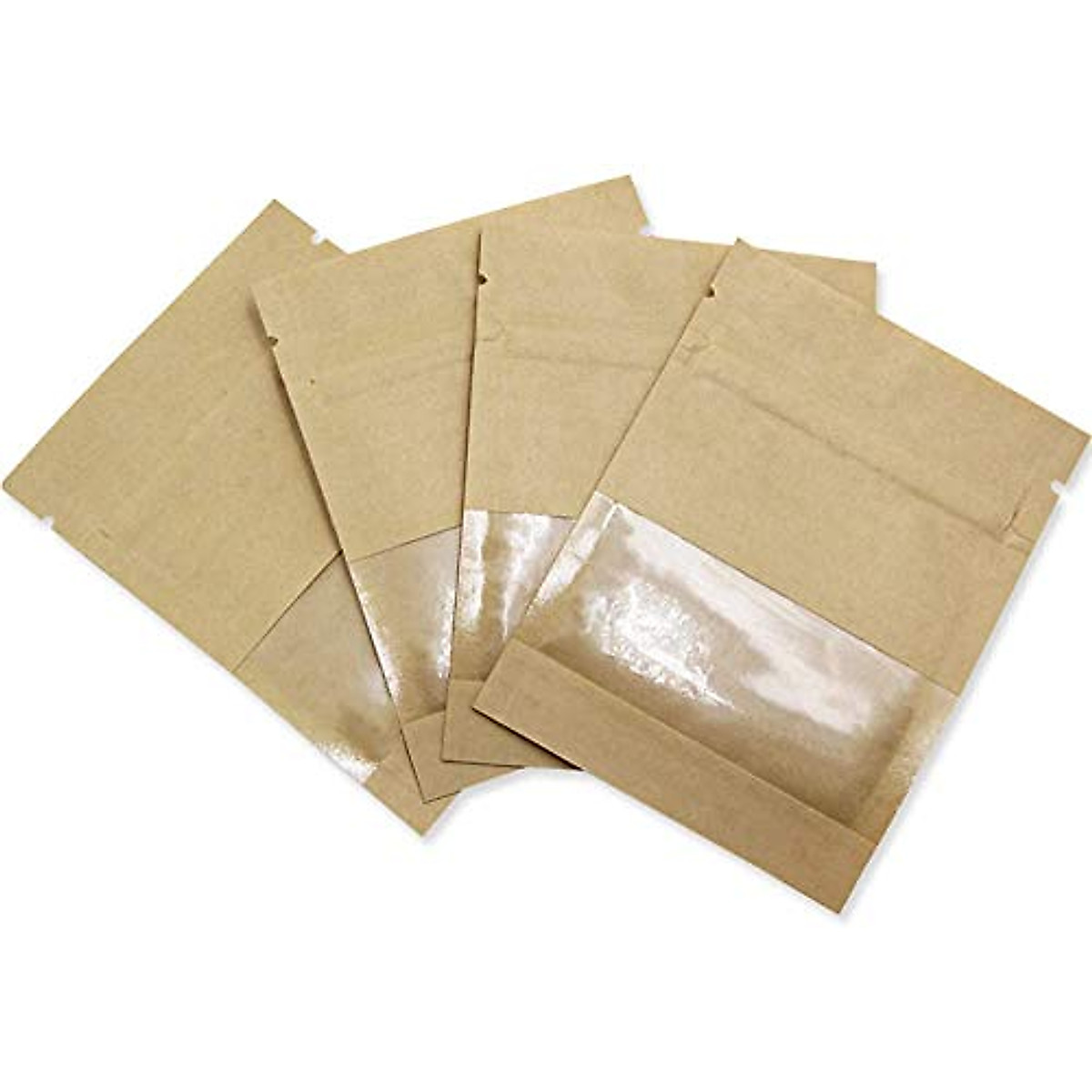 100PCS Clear Window Airtight Brown Kraft Paper for Food Storage Zipper Packaging Bags Resealable Heat Seal Pouch Smell Proof Sample Coffee (Brown,5.1x7.08 Inch)