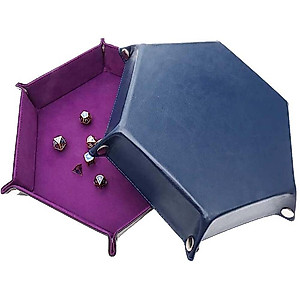 1 Piece Dice Holder Dice Pad Dice Rolling Tray PU Leather Dice Tray Hexagonal Folding Dice Tray for Dice Gaming and Other Table Games, Purple