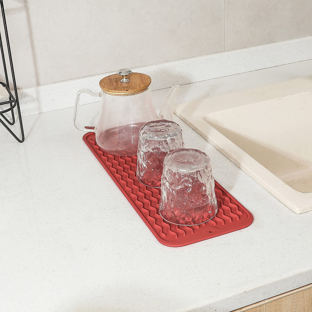 MicoYang Silicone Dish Drying Mat for Multiple Usage,Easy clean,Eco-friendly,Heat-resistant Silicone Mat for Kitchen Counter,Sink,Bar,Bottle,or Cup Red M 17 inches x 6 inches
