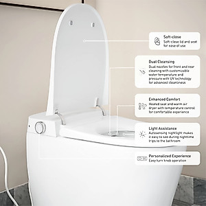 Moen ET900 2-Series Tankless Bidet One Piece Elongated Bidet Toilet with Remote, Auto Flush, and Warm Air Dryer, and Temperature Control, White