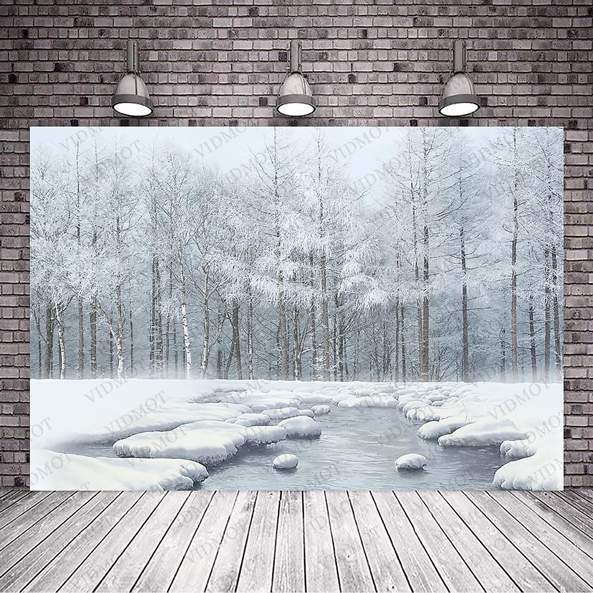 VIDMOT Winter Forest Background 7x5ft Snowy Scene Natural Background for People Artistic Portrait Photo Shooting Cold Ice Snow Wold Backdrop Photography Studio Set Props BJXPVV635