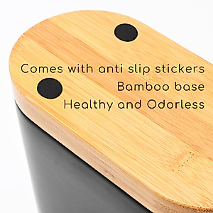 VIREESR Large Ceramic Utensil Holder for Countertop,Kitchen Utensil Holder with Bamboo Wooden Base,Cooking Utensil Holder,Easy to Clean,Tool Crock,Kitchen Tool Holder for Spatulas and Spoons(Black)