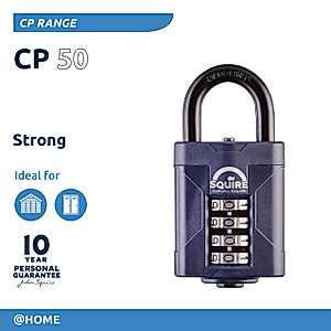 Squire Heavy Duty Padlock (CP50) - Toughest Steel Shackle - 4 Wheel Combination Padlock - Alloy Steel for Corrosion Resistance - Weatherproof Lock for Home, School & Garage (Blue, 50 mm)
