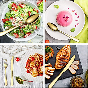 Gold Silverware Set with Box, 24-Piece Stainless Steel Gold Flatware Housewarming Cutlery Gift Set, Kitchen Utensils Knife Fork Spoon Dinnerware Tableware Kit Mirror Finish, Smooth Edge, Service for 6