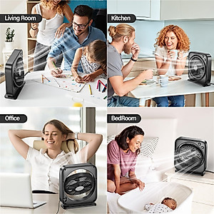 Cmyfato Window Fan,Small Box Fan with 3 Powerful Speed & 4 Timer Setting,12 inch Portable Table fan, 60° Pivoting Quiet Square DC Fan for Home Office Bedroom Bathroom Kitchen