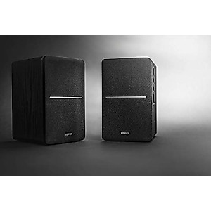 Edifier R1280DB Powered Bluetooth Bookshelf Speakers - Optical Input - Wireless Studio Monitors - 4 Inch Near Field Speaker - 42W RMS - Wood Grain (Black)