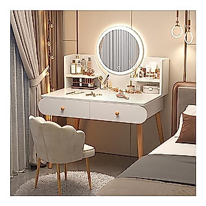 Vanity Set with Lighted Mirror | Makeup Table with Storage Shelf and Drawers | Vanity Desk with Comfortable Chair | 3 Color Lighting Modes Adjustable Brightness