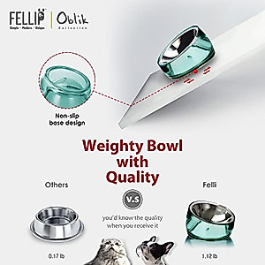 Felli Pet Oblik Whisker Fatigue Friendly Raised Cat Food Bowl Stainless Steel, Anti Vomiting Tilted Shallow Dish Easy Clean, Slanted Flat Metal Feeder Elevated Angled Spill Proof (0.5Cups, Classic)