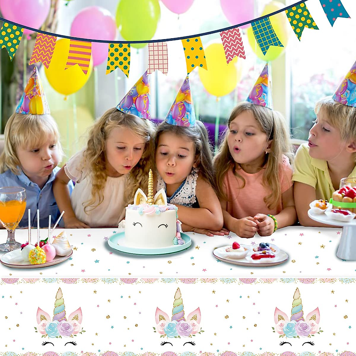 DaiUni 1PCS Unicorns Party Tablecloths for Birthday Party Decoration, Plastic Disposable Rectangle Party Table Covers for Kids Girls Birthday Baby Shower Party Supplies, 54" x 108"