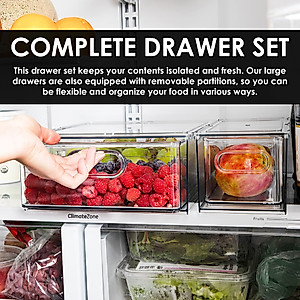 JRA products Pack of 3 Fridge Organizer with Pull-out Drawers Large Stackable Refrigerator Organizer Bins Set with Handles Clear Pantry Storage Bins for Kitchen, Freezer, and Cabinet