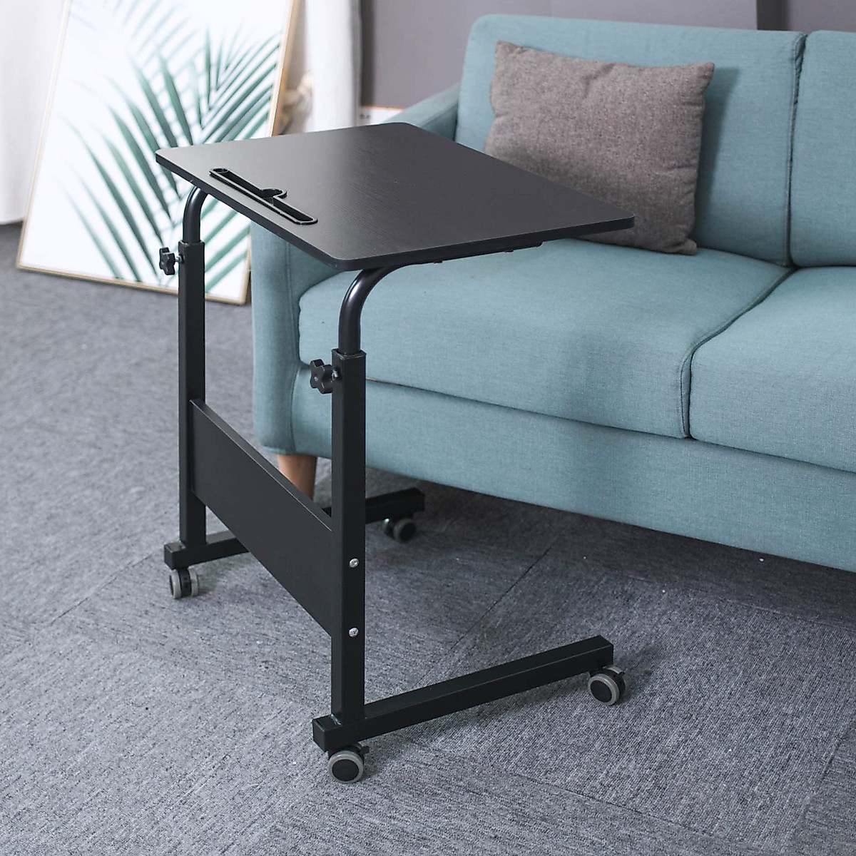 Emall Life Tray Table, Adjustable Sofa/Bed Side Table Portable Desk with Wheels Overbed Table Laptop Cart with Holder Slot (15.7 * 23.6, Black Willow)
