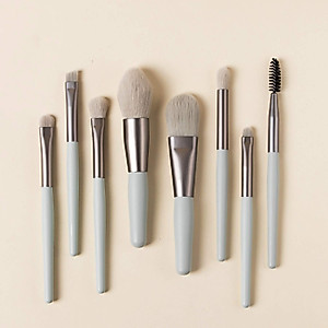 TOHERVIE Makeup Brushes Set with Bag, 8pcs Travel Makeup Brush Kit, Mini Cosmetic Brushes for Face Foundation Blush Eye Shadow, Wooden Handle Synthetic Bristle (Light Green)