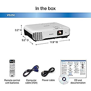 Epson VS250 SVGA 3,200 Lumens Color Brightness (Color Light Output) 3,200 Lumens White Brightness (White Light Output) HDMI 3LCD Projector