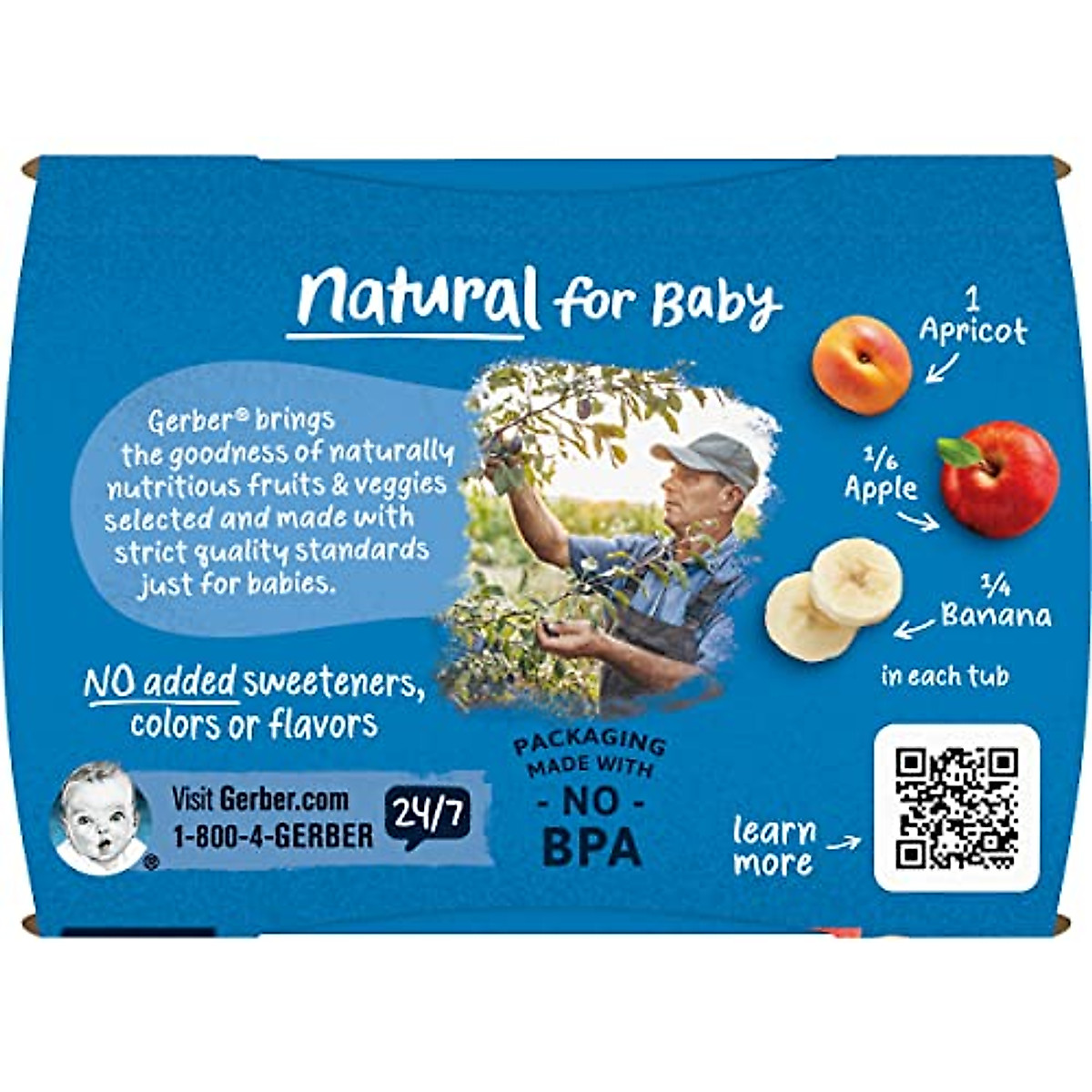 Gerber Natural for Baby 2nd Foods Baby Food Tubs, Apricot Mixed Fruit, Made with Natural Fruit & Vitamin C, Pureed Baby Food, 2-4 Ounce Tubs/Pack (Pack of 4)