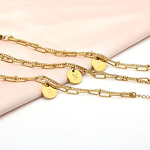 Gold Initial Bracelets for Women Trendy Dainty Mother's Day Christmas Birthday Gifts for Mom Aunt Grandma Friends Layered Charm Bracelet Adjustable Papercilp Link Chain Letter C Jewelry for Her