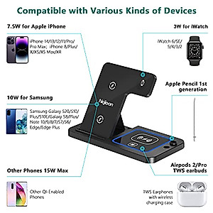 Wireless Charging Station for Apple Multiple Devices - 4 in 1 Charger Station Stand Dock for Apple Watch Series 7 6 SE 5 4 3 2 & Airpods Apple Pencil iPhone 13 12 11 Pro X XR 8 iwatch with Adapter