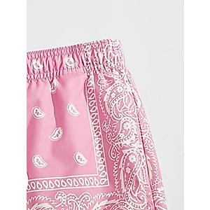 SOLY HUX Men's Cartoon Print Elastic High Waisted Casual Summer Shorts Pink and White M