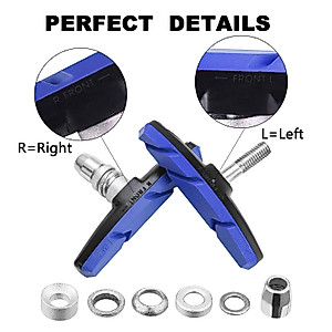 BASEEING Bike Brake Pads Brake Kit Brake Shoes Pads Cable Guide Protector 8 in One 70mm Bicycle V-Brake Pad Set Work with All Shimano Sram MTB V-Brake System 2pairs(4pcs) (Blue)