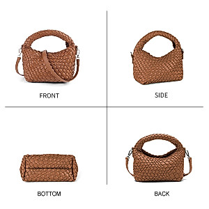 Women Woven Tote Small Crossbody Bag, Weave Quilted Purse Square Shoulder Bag Woven Handbag with Detachable Strap (Brown)