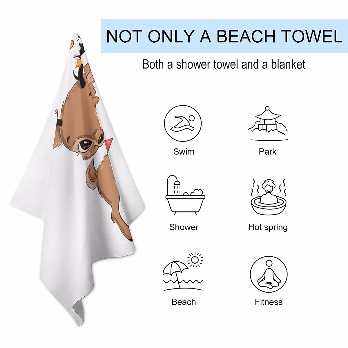 ZHIMI Beach Towels Oversized Cute Cartoon Christmas Deer Hand Bath Towel Pool Towels Microfiber Absorbent Sand Free Quick Dry Towels for Bathroom Gym Camping Women Men 31x51Inch