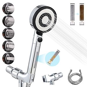 Pure Take Carbon Filters High Pressure Shower Head Handheld, Remove Chlorine, Chloramine, Fluoride,Heavy Metals, Toxic Chemicals Reduces Dry Itchy Skin.5 Spray Mode for Hard Water with Hose Bracket