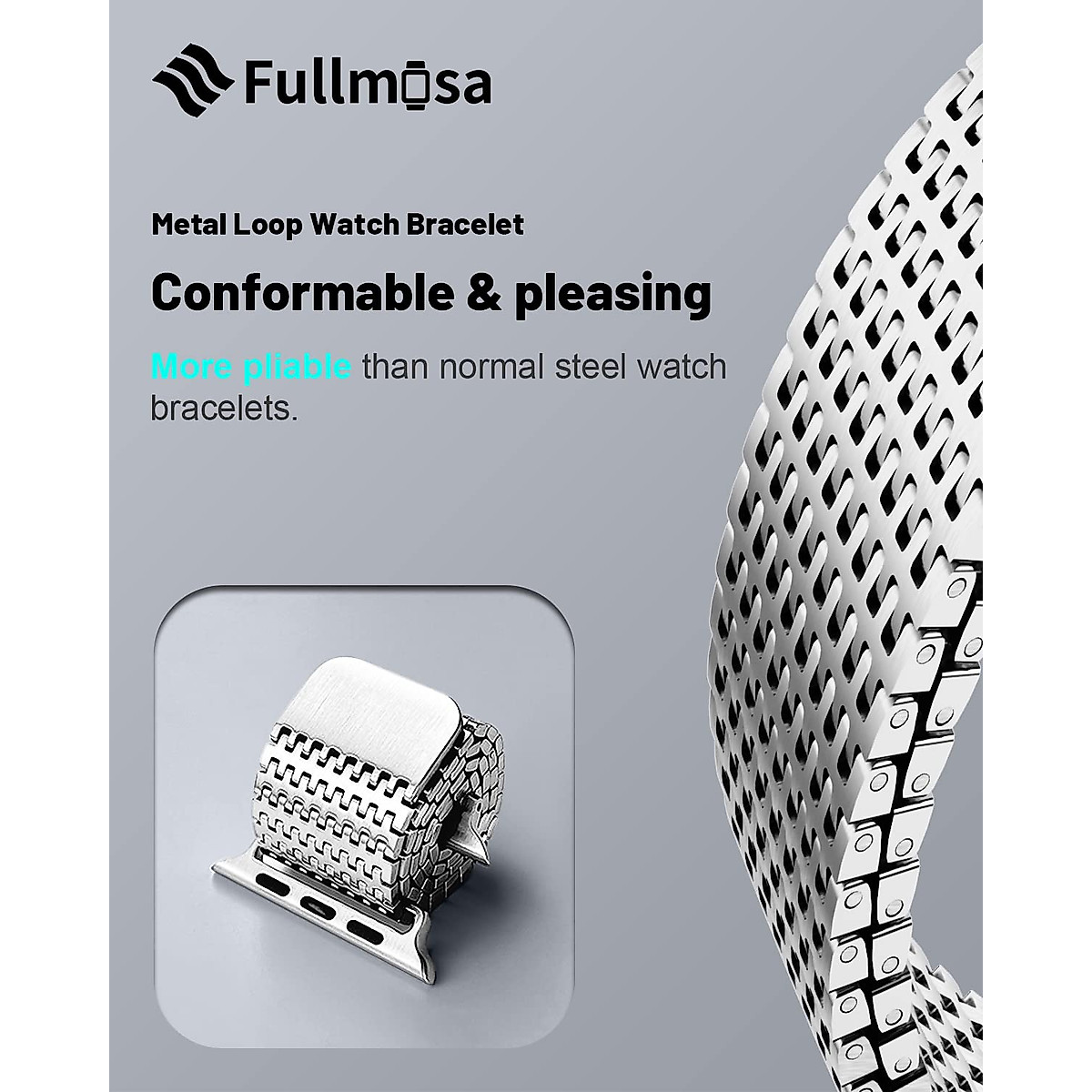 Fullmosa Compatible Apple Watch Metal Bands 45mm 44mm 42mm, Stainless Steel Mesh Loop Magnetic Clasp iWatch Band with TPU Case for Apple Watch Series 9 8 7 6 5 4 3 2 1 SE SE2 for Men Women (Silver)