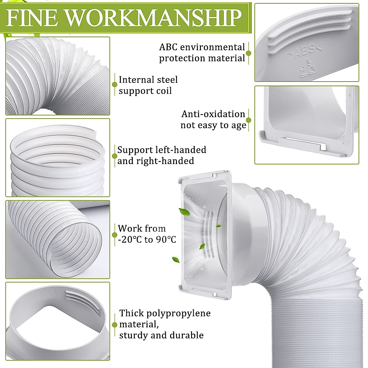 Outus 5.9'' Diameter 80'' Long Portable Air Conditioner Hose with Square Hose Portable Air Conditioner Exhaust Hose Tube Adapter Portable Air Conditioner Ducting for Air Conditioning Parts