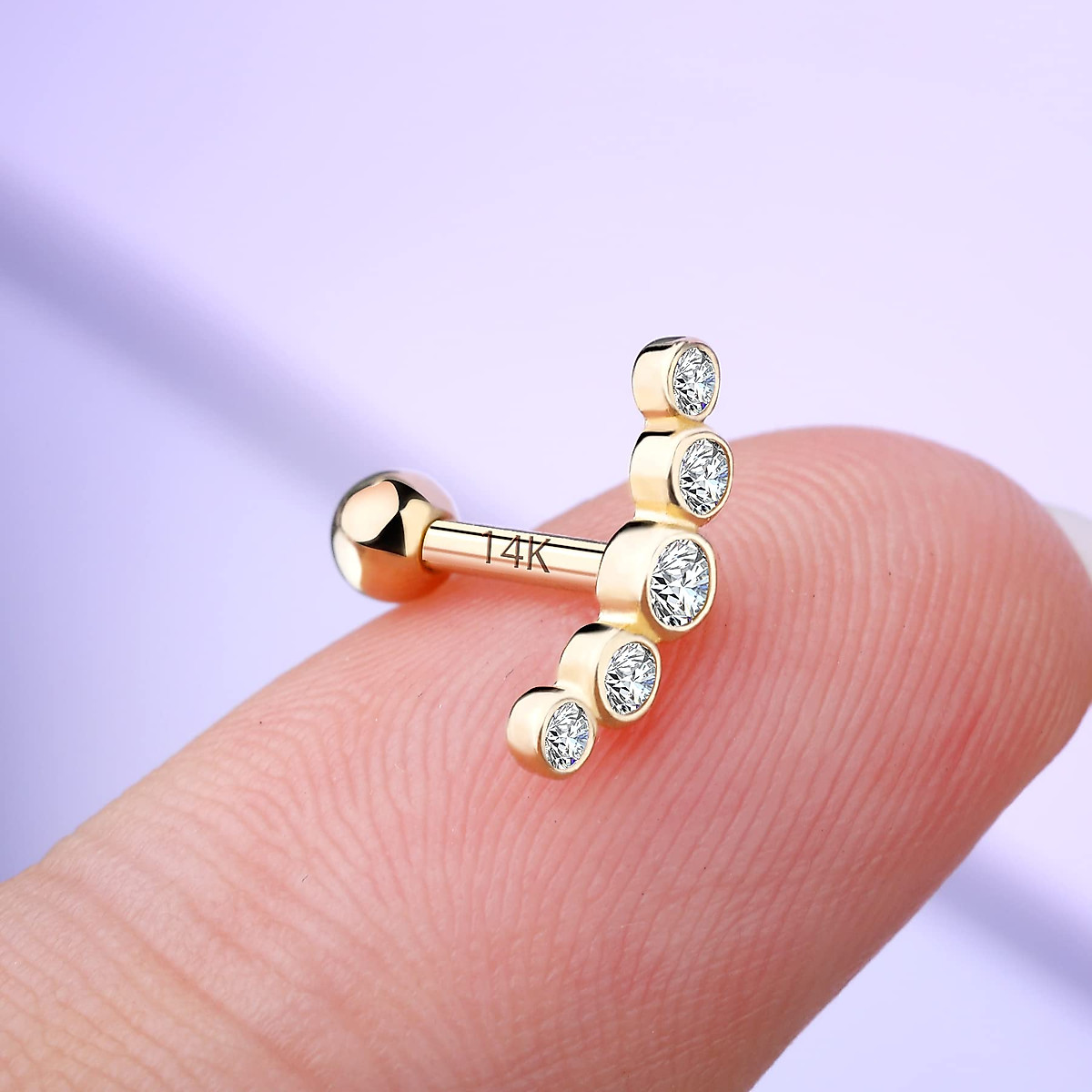 MeIighting 14K Gold Helix Earrings 16G Clear CZ Cartilage Earrings Tragus Piercing Earrings Stud Earring Body Piercing Jewelry