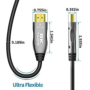 8K Fiber HDMI Cable 50ft, DELONG HDMI 2.1 Fiber Optic Cable Support 8K@60Hz, 4K@120Hz, 48Gbps, eARC Compatible with PS5, Xbox,RTX 3080 3090, Roku,8K TV DHDMI8K50FT Black