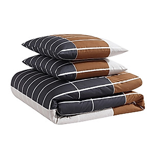 Marimekko - King Duvet Cover Set, Organic Cotton Bedding with Matching Shams, Modern Home Decor, GOTS Certified (Tiiliskivi Raita Charcoal, King)