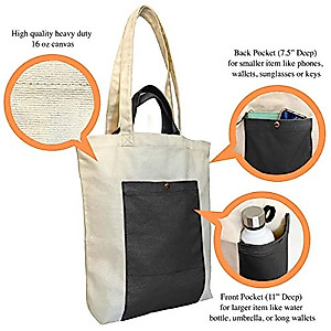 KELAMY Canvas Tote Bag for Women Two-Tone Shoulder Bag with Pockets & Handles – Gifts for Her, Company Gift, Bachelorette Party Gift (Black)