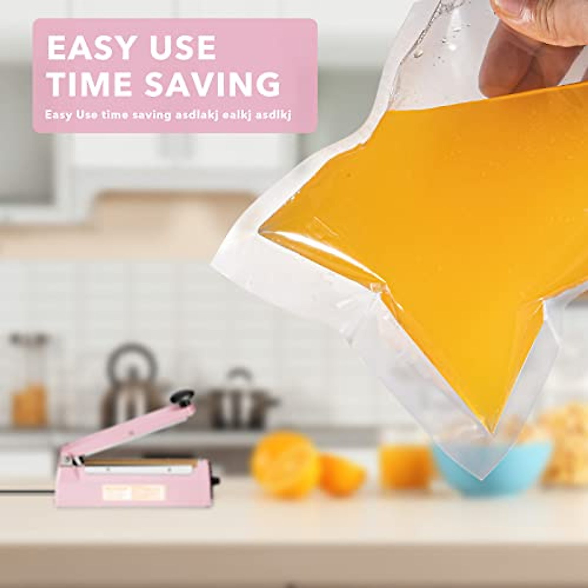 METRONIC Impulse Sealer 8 inch, Manual Heat Sealer Machine for Plastic Bags, Shrink Wrap Bag Sealers Heavy Duty Sealing Machine with Repair Kit ( Pink)