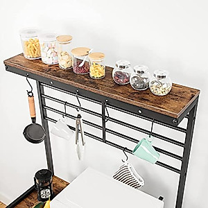 HOOBRO Bakers Rack, Microwave Stand, Kitchen Storage Shelf Rack with Hooks, Coffee Bar, 4 Shelves and Mesh Panel, Adjustable Feet, for Kitchen, Living Room, Coffee Station, Rustic Brown BF01HB01