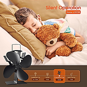 dskaoo Wood Stove Fan Heat Powered Non Electric, 4 Blades Fireplace Fan Save Energy, Efficient Heat Distribution, Quiet Wood Burning Stove Fan Thermal Fan for Buddy Heater/Gas Stove