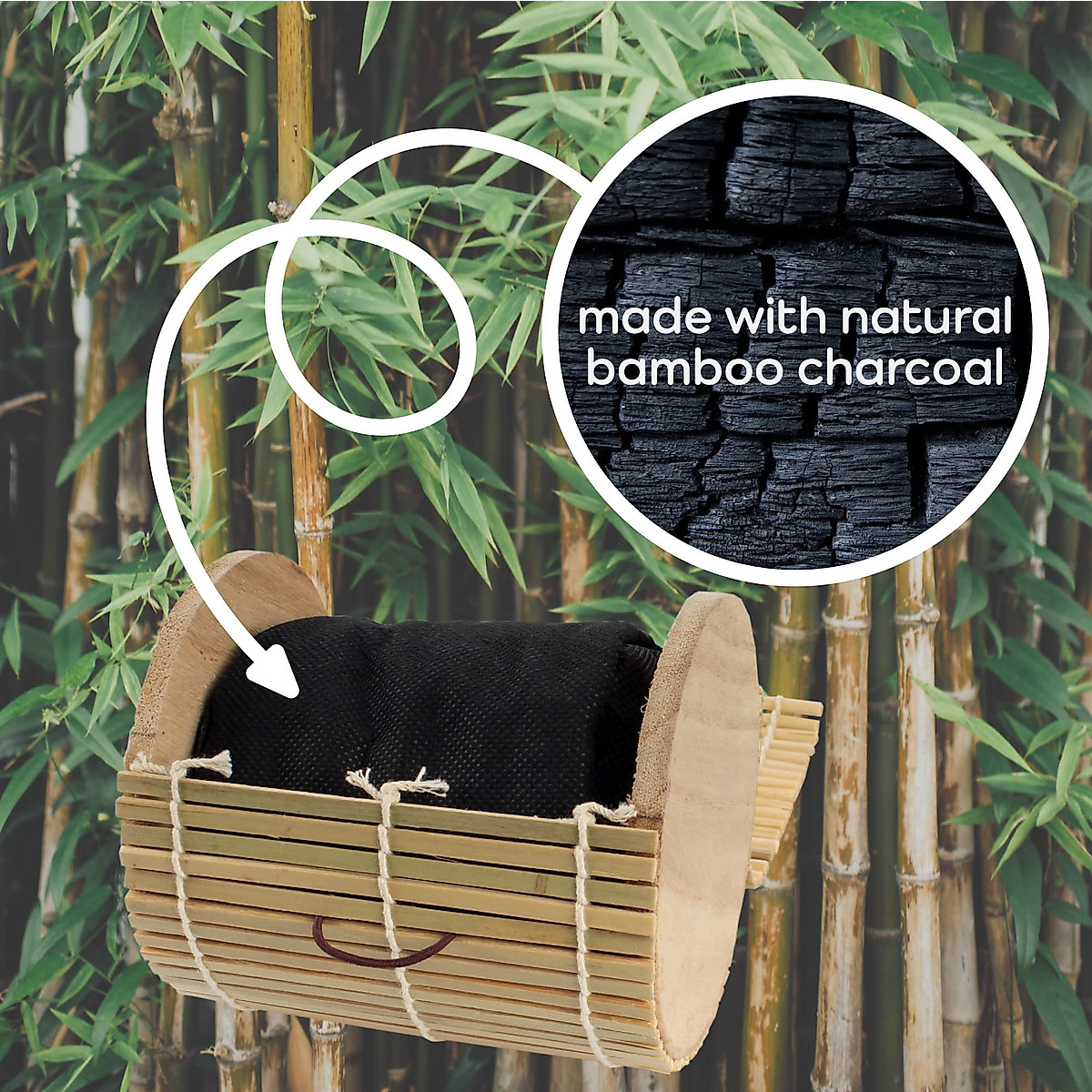 BambooMN Granulated Bamboo Charcoal Odor Absorber Bag in Decorative 4" Brown Cylinder, 4 Sets