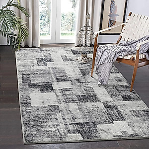 Area Rug Living Room Rugs 8x10 Washable: Indoor Soft Low Shaggy Fluffy Pile Carpet Abstract Decor Large for Bedroom Dining Room Under Kitchen Table Home Office - Gray/Ivory