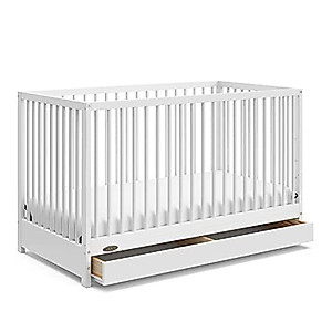 Graco Teddi 5-in-1 Convertible Crib with Drawer (White) – GREENGUARD Gold Certified, Crib with Drawer Combo, Full-Size Nursery Storage Drawer, Converts to Toddler Bed, Daybed and Full-Size Bed