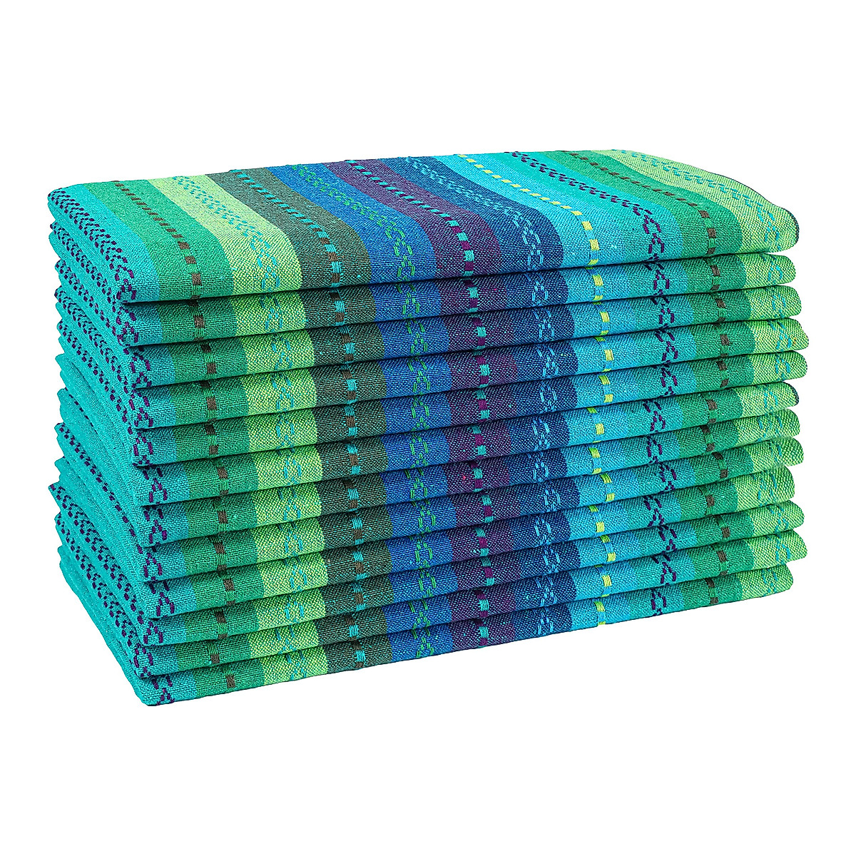 Hausattire Reusable Napkins Cloth Washable 100% Cotton Salsa Stripe 18x18 Inch Dinner Napkins|Table Napkins for Spring Easter Basket Decor|Set of 12 Cloth Napkins for Home Banquet Wedding |Teal Multi