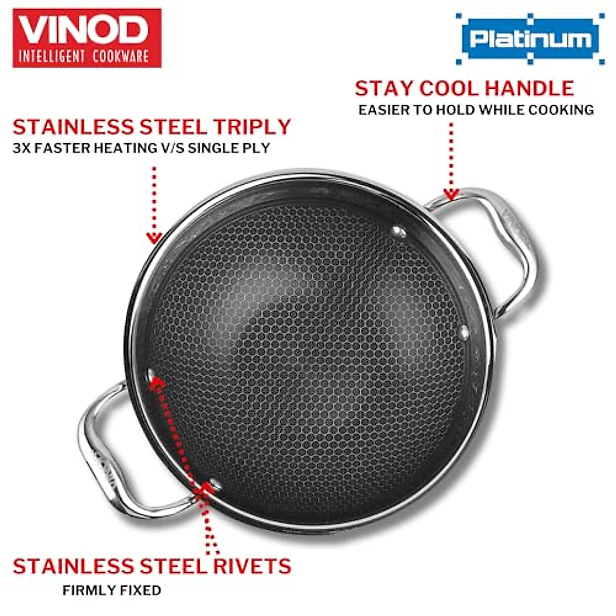 Vinod Platinum Triply X Kadhai with Lid