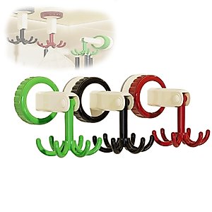 360 Degrees Rotating Folding Hook, Kitchen Hooks for Hanging Utensils, Self-Adhesive Suction Cup Hooks Rotating Kitchen Utensil Holder, Multi-Purpose Kitchen Utensil Hanger with