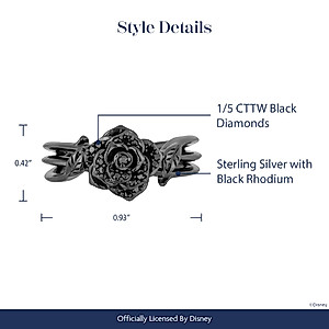 Jewelili Enchanted Disney Fine Jewelry Sterling Silver with Black Rhodium 1/5 Cttw Treated Black Round Diamonds Maleficent Rose Ring Size 8