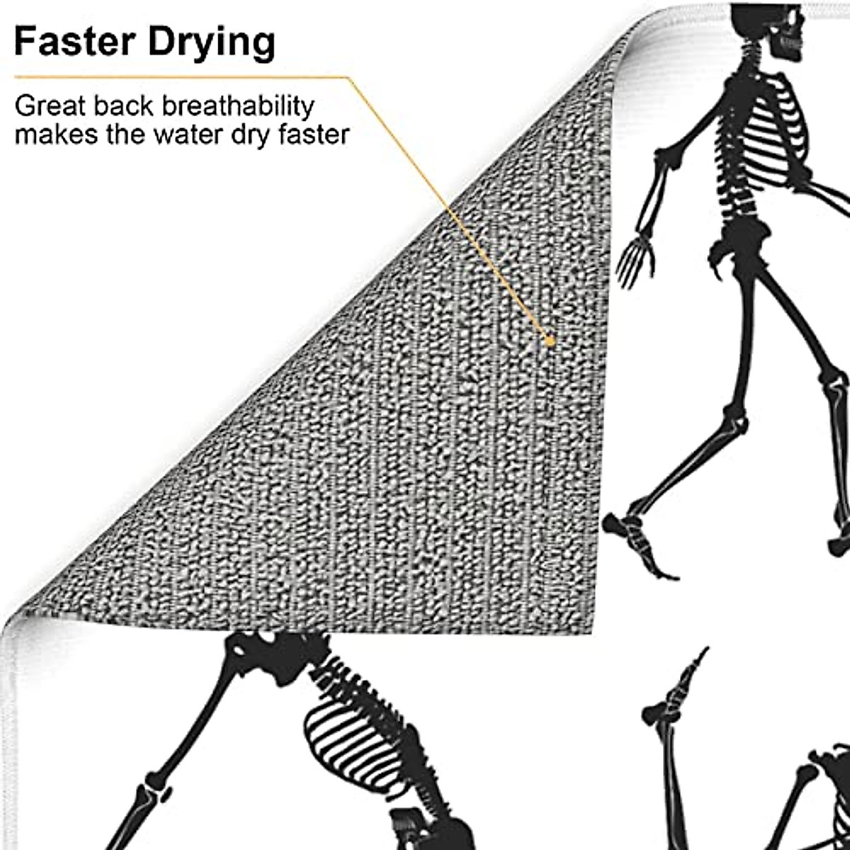 Human Skeletons Black Printed Drying Mat For Kitchen Ultra Absorbent Microfiber Dishes Drainer Mats Non-Slip Silicone Quick Dry Pad - 18 X 16inch