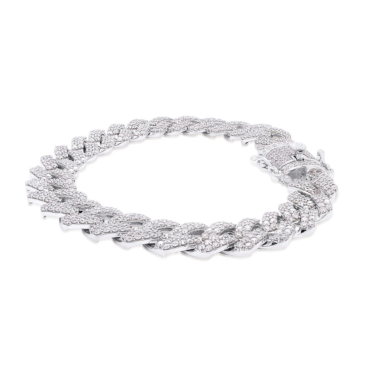 SAVEARTH DIAMONDS 9 1/2 Carat Round Cut Lab Created Moissanite Diamond 12MM Width Curb Link Bracelet In 14k White Gold Over 925 Sterling Silver Bracelet 8.5", 9.50 Cttw